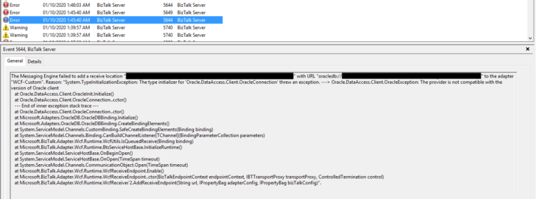 BizTalk WCF-ORACLEDB Oracle.DataAccess.Client.OracleException: The provider is not compatible ...